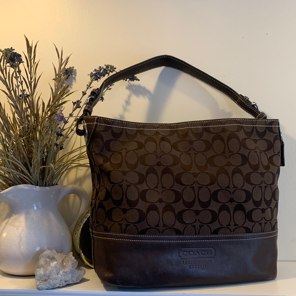 Coach Monogram Shoulder Hobo Bag - Gem